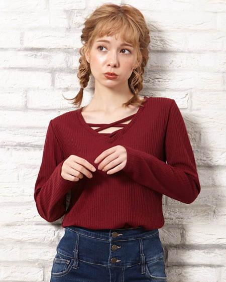 クロスリブVネック長袖|INGNI(イング) 公式通販|INGNI STORE クロスリブVネック長袖|INGNI(イング) 公式通販|INGNI STORE